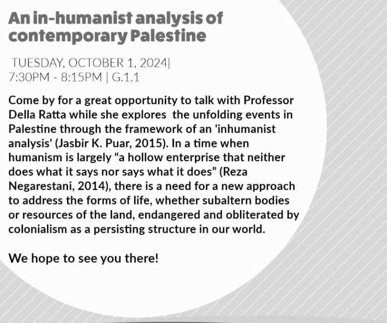 An Inhumanist Analyst of Contemporary Palestine: STAND Hosts Lecture by ...